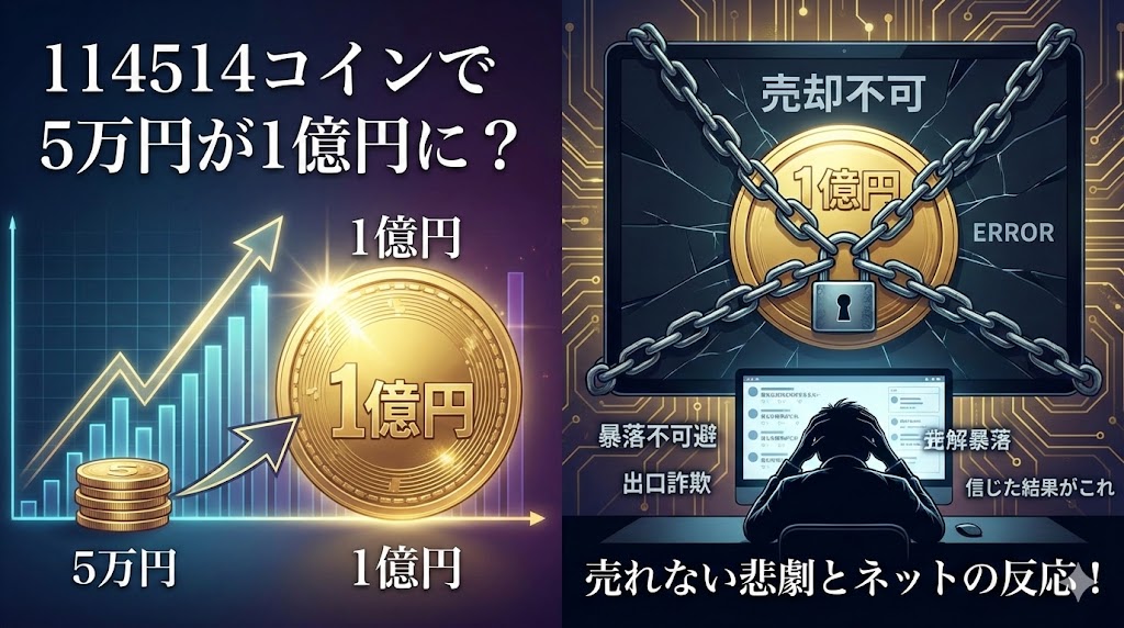 114514コインで5万円が1億円に？売れない悲劇とネットの反応！｜風のまにまにライフ